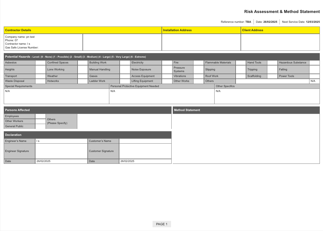 Risk Assessment And Method Statement (RAMS)